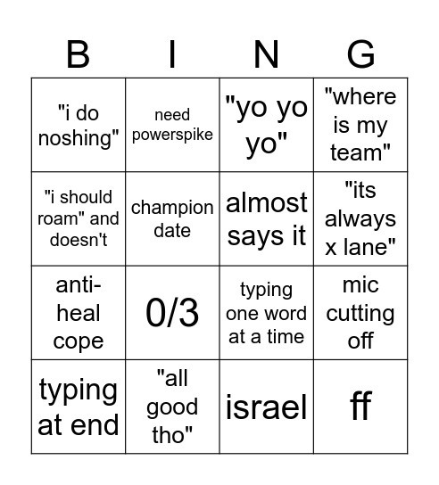 Sergio Bingo Card