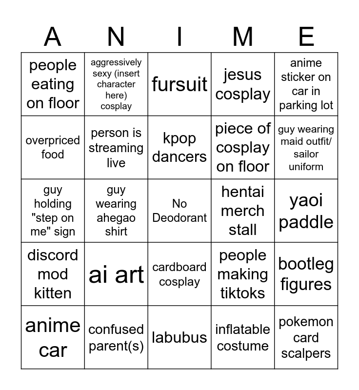 Anime Impulse Bingo Card