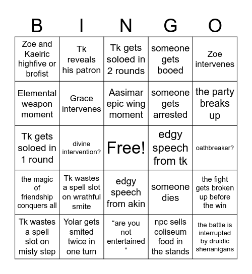 Coliseum Predictions Bingo Card