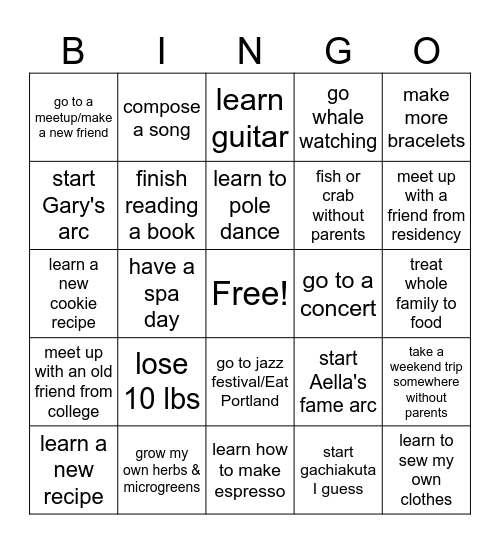 2026 Goals Bingo Card