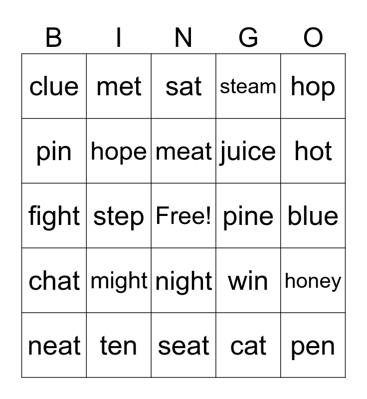 Short & Long Vowels Bingo Card