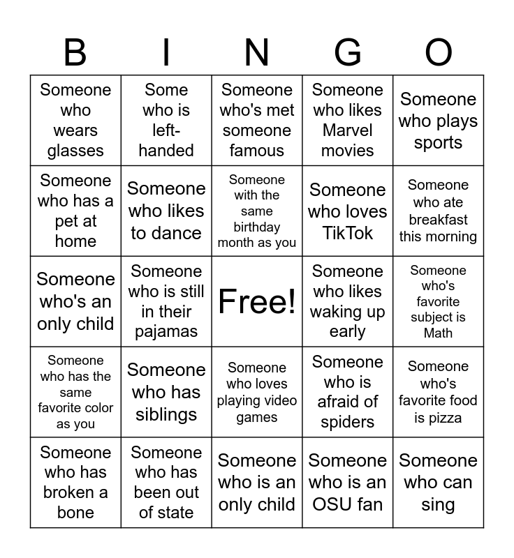 Human Bingo Card