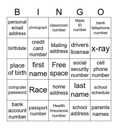 Privacy Bingo Card