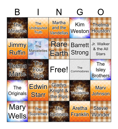 Popular Motown Groups/Singers Bingo Card