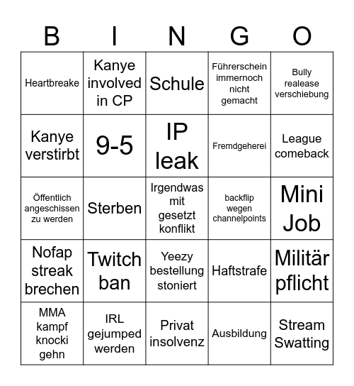 2026 hoffe nicht Bingo Card