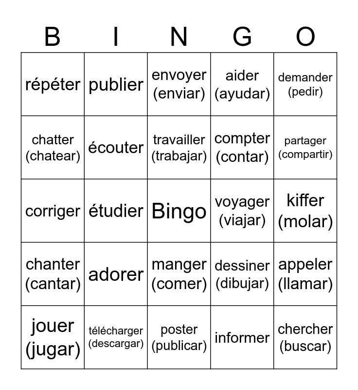 Bingo de verbes Bingo Card