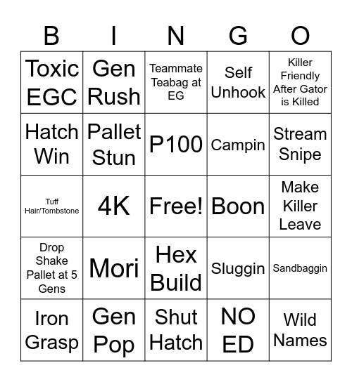 DBD Bingo Round 3 Bingo Card
