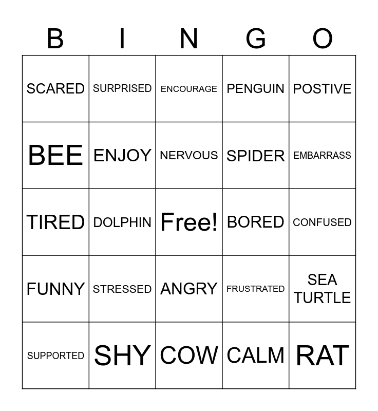 ASL CLUB (JAN 14) (EMOTION/ANIMAL) Bingo Card