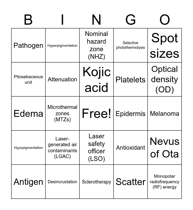OSAS Lasers, Light Energy, and Radiofrequency Bingo Card