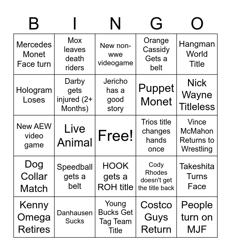AEW 2026 Bingo Card