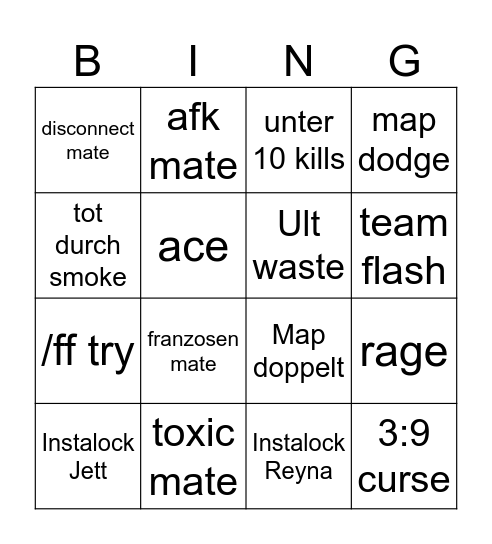 Valorant Bingo Card