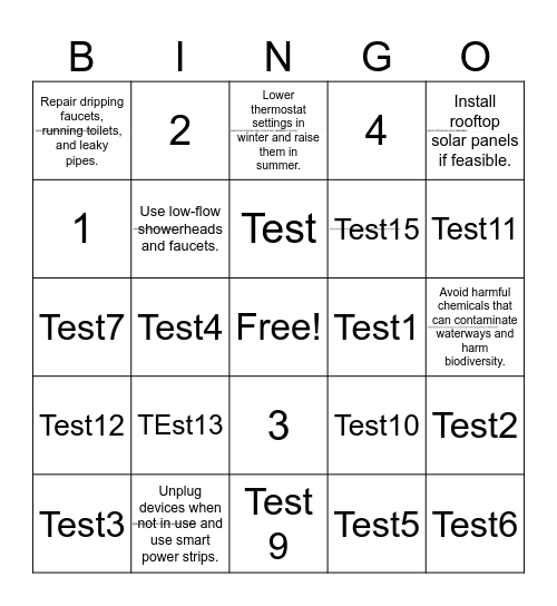 Test Bingo Card