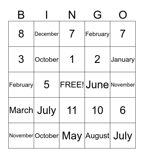 Month Bingo Card
