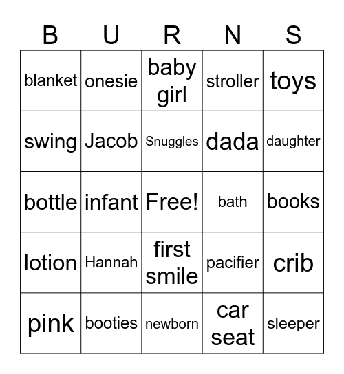 Baby Burns Bingo Card