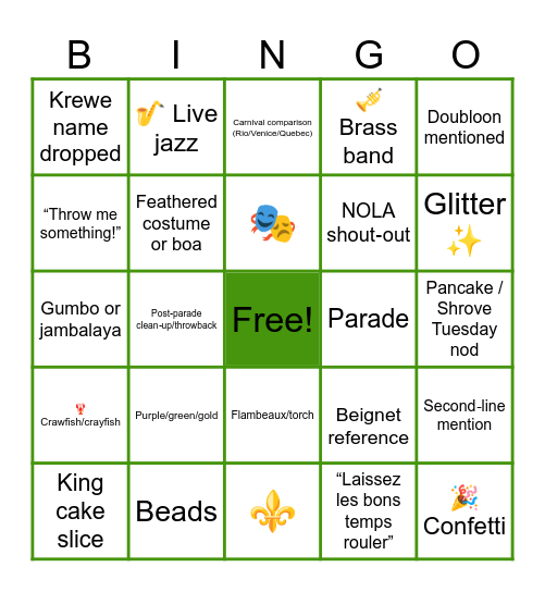 Mardi Gras Bingo Card