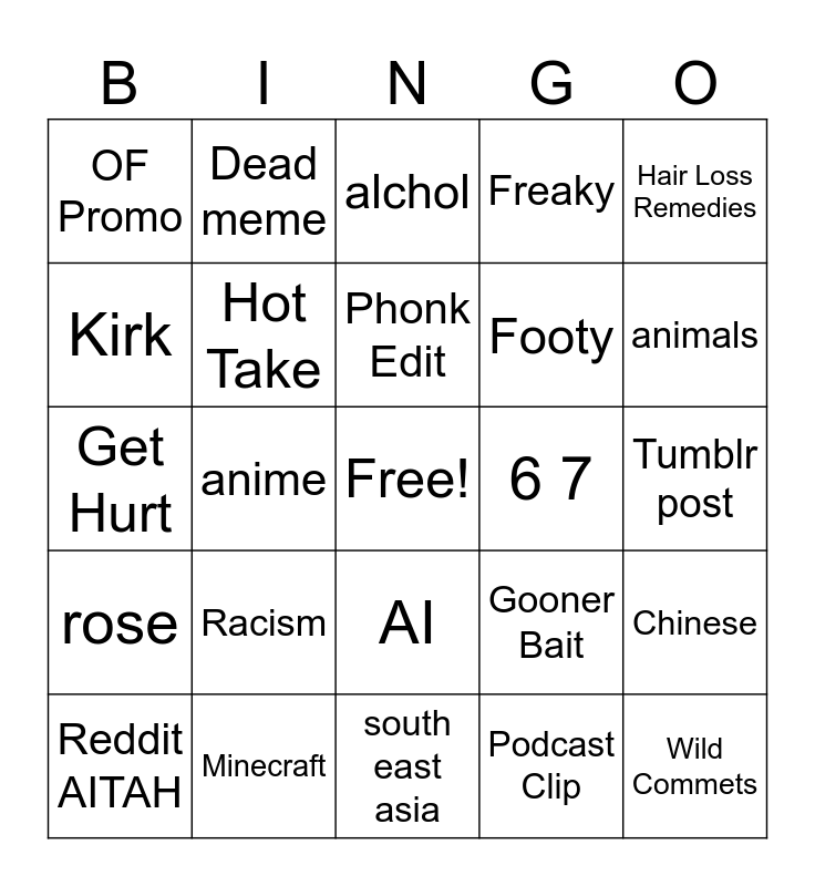 Sarans Instagram Bingo Card