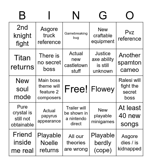 Deltarune chapter 5 bingo real Bingo Card