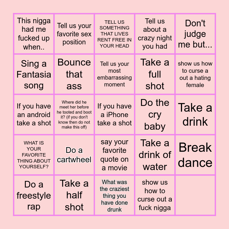 Girls Gone Wild Bingo Card
