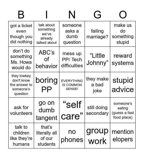 totally useful power hour Bingo Card
