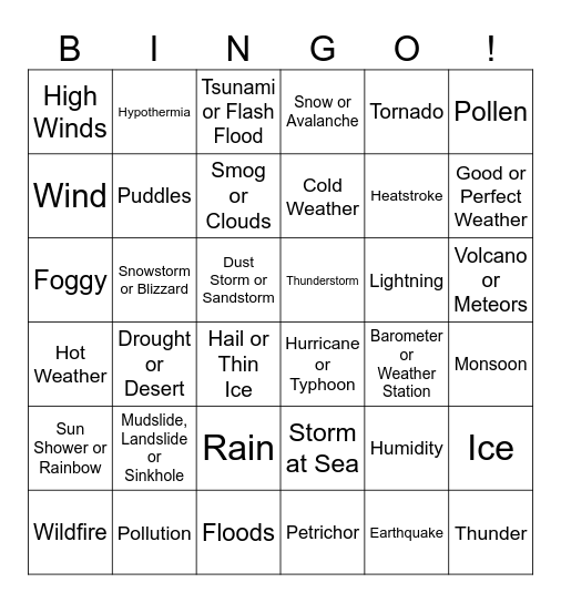 April Showers Bingo Card