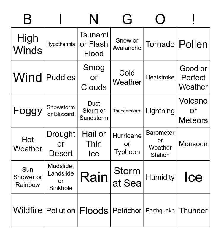 April Showers Bingo Card