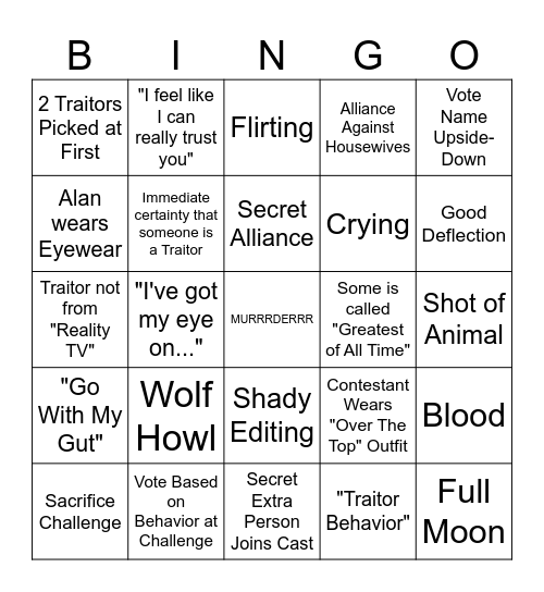TRAITORS: EPISODE 1 Bingo Card
