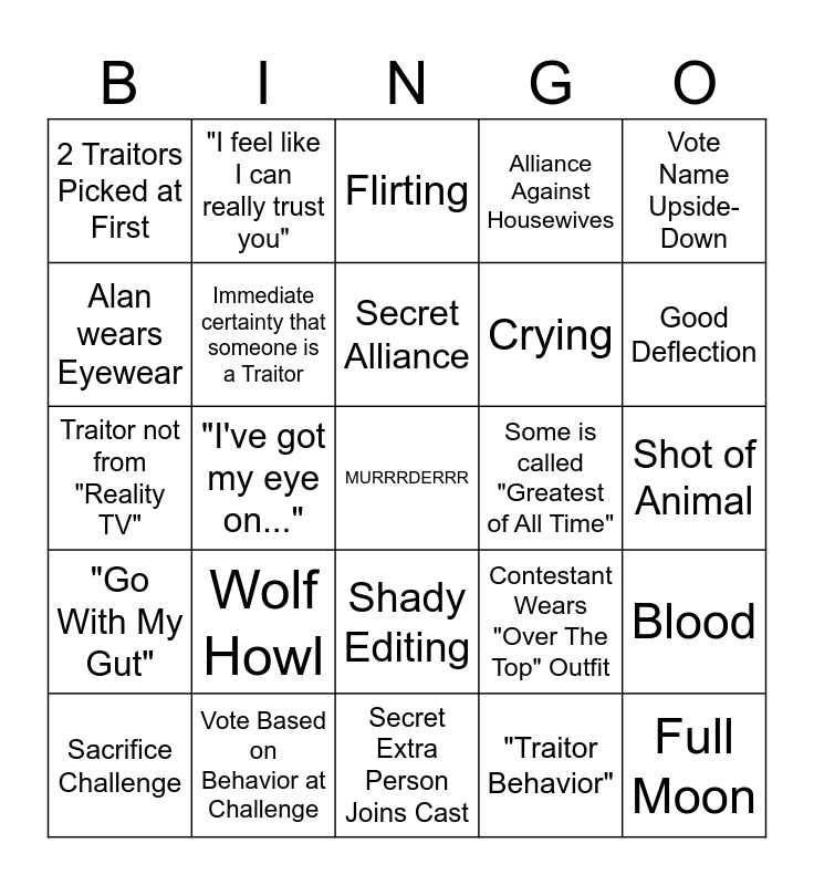 TRAITORS: EPISODE 1 Bingo Card