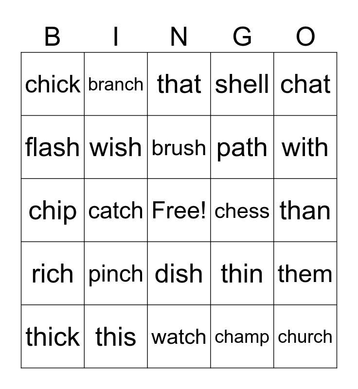 UFLI Lesson 49 (Digraphs Review) Bingo Card