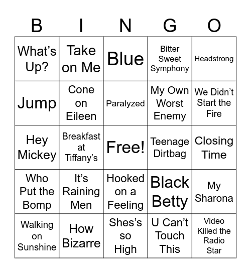 One Hit Wonders Bingo Card