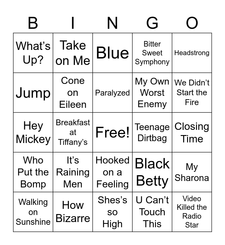 One Hit Wonders Bingo Card