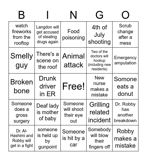 The Pitt Bingo Dad's Version Bingo Card