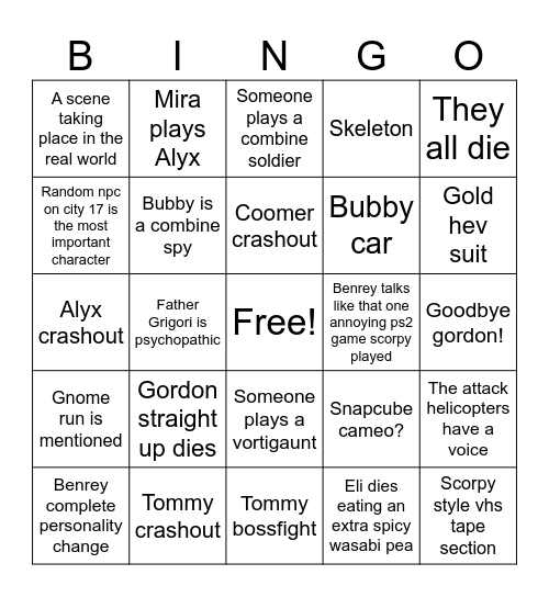 Hl2vrai bingo Card