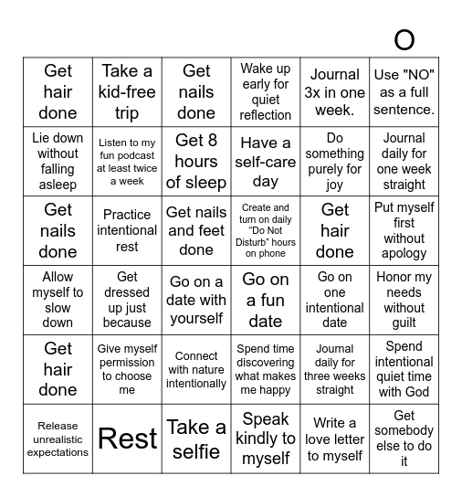 Talisha's Self Care Bingo Card Bingo Card