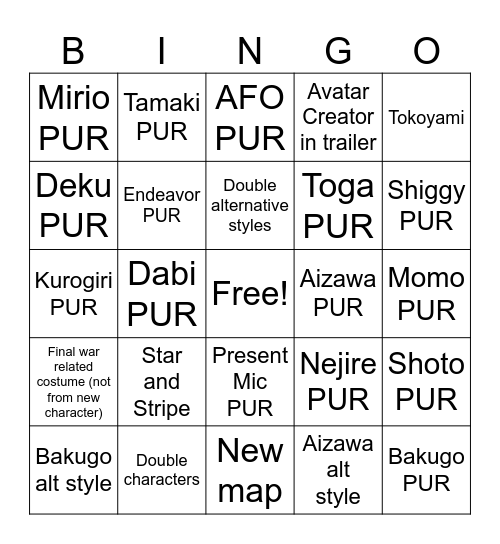 Untitled Bingo Card