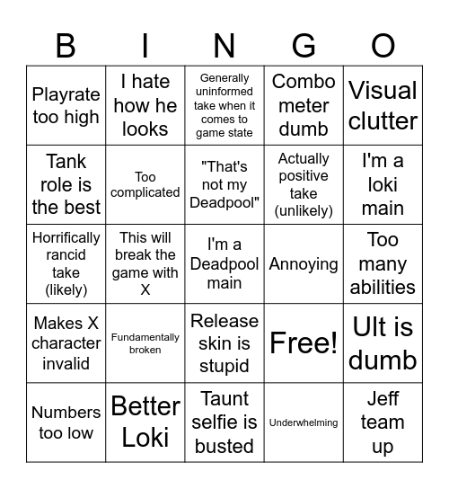 Levi Bad Takes Bingo Card