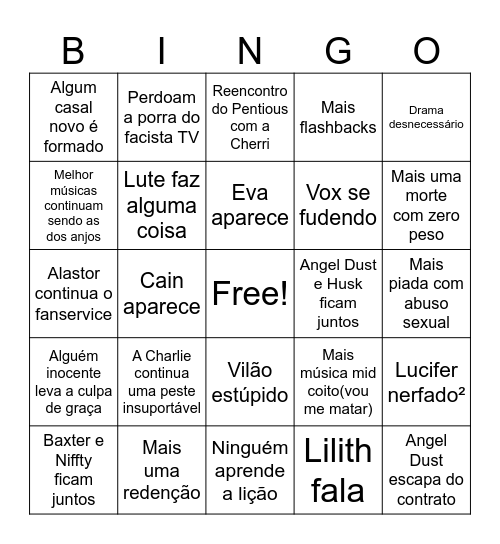 Hazbin Hotel 3° Temp Bingo Card