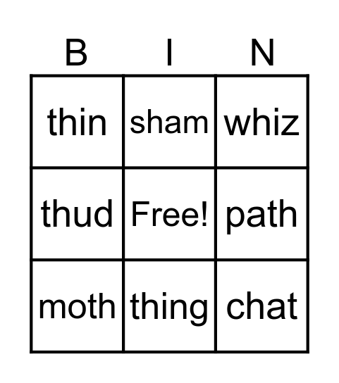 Consonant Digraph Bingo Card