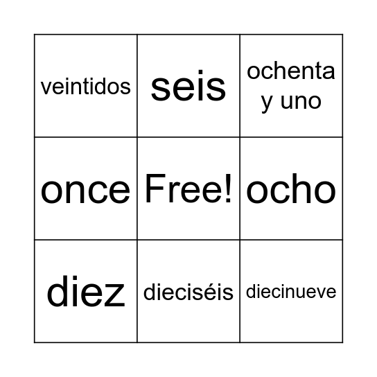 Números Bingo Card
