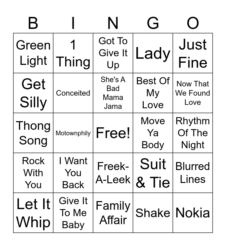 Upbeat Mix Bingo Card