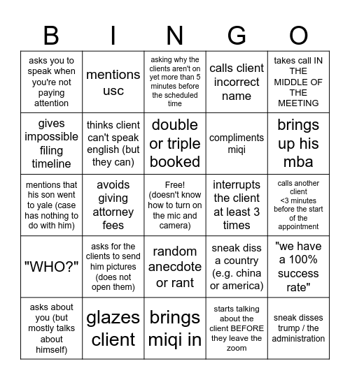 kumar client intake zoom bingo Card