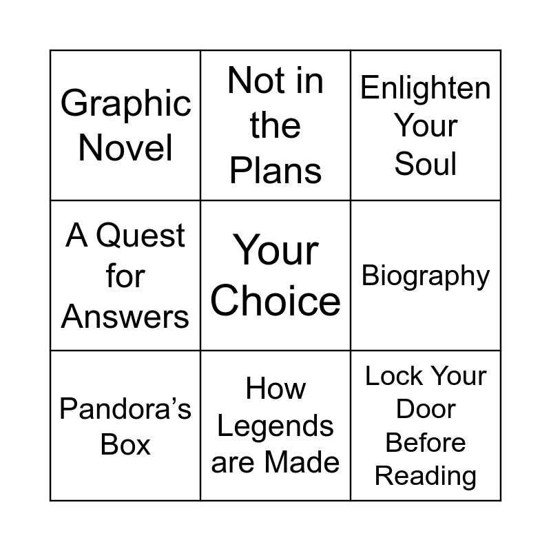 Tic-Tac-Toe Pick a Book Bingo Card