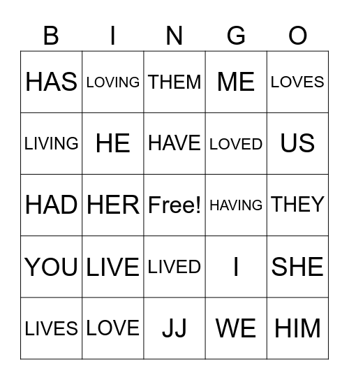 Live/Love/Have Bingo Card