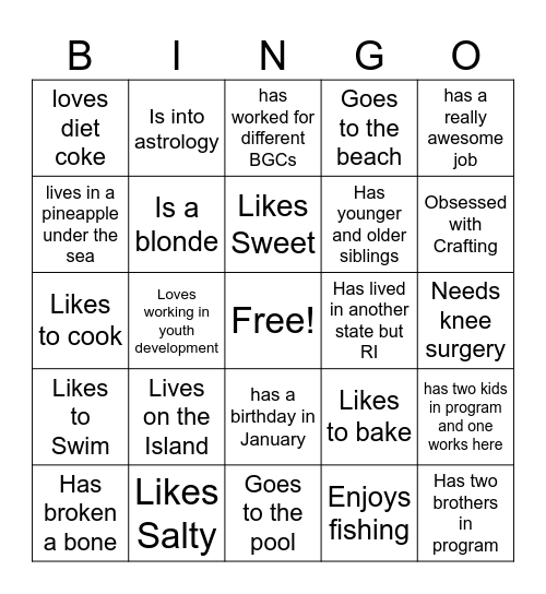 BGC Newport Bingo Card