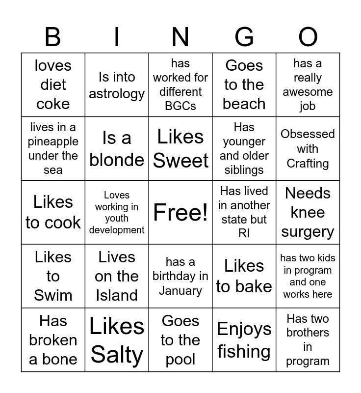 BGC Newport Bingo Card