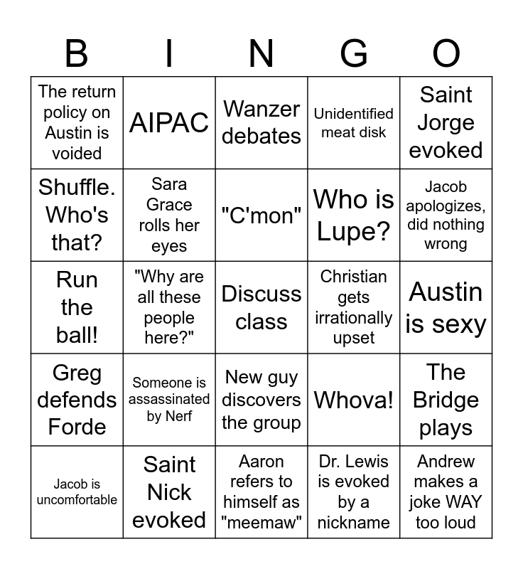CSSL Meal Bingo Card