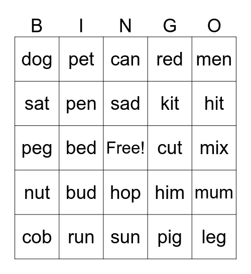 CVC Bingo Card