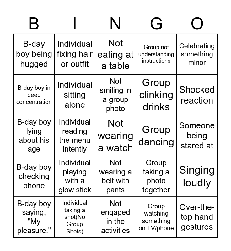Birthday Bingo Card