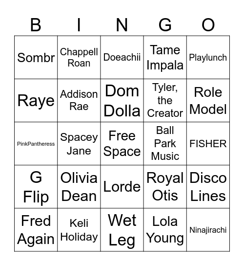 Hottest 100 Bingo Card