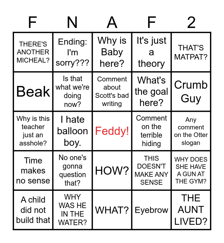 Fnaf 2 Bingo Card