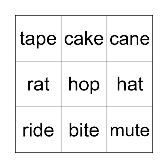 MAGIC E Bingo Card